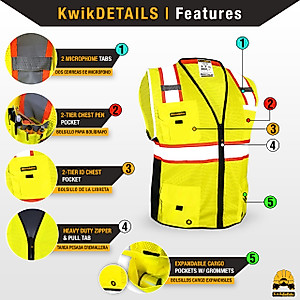 KwikSafety - Charlotte, NC - BIG KAHUNA Safety Vest [11 Pockets] Class 2 ANSI OSHA Reflective High Visibility Heavy Duty Surveyor Construction Lightweight Industrial Work Gear/Yellow Medium