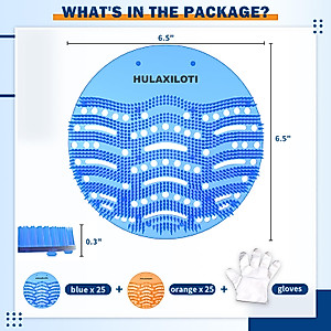 Urinal Screen Deodorizer(50 pack), Anti-Splash Urinal Screens Cakes with Long-Lasting Fragrance for Men Toilet Bathroom Airport Office Mall Hotel (25 Blue, 25 Orange)