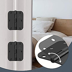Door Hinges Matte Black 3.5 Inch Interior Hinges 5/8" Radius - 18 Pack