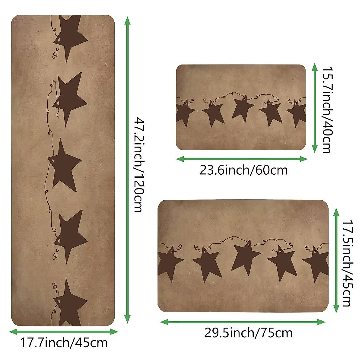Rustic Texas Star Kitchen Mats Set of 3 Rusty Stars Vintage Primitive Country Kitchen Rugs and Mats Non Skid Washable Kitchen Floor Mats Farmhouse Runner Rug Carpet for Kitchen Hallway Bathroom Brown