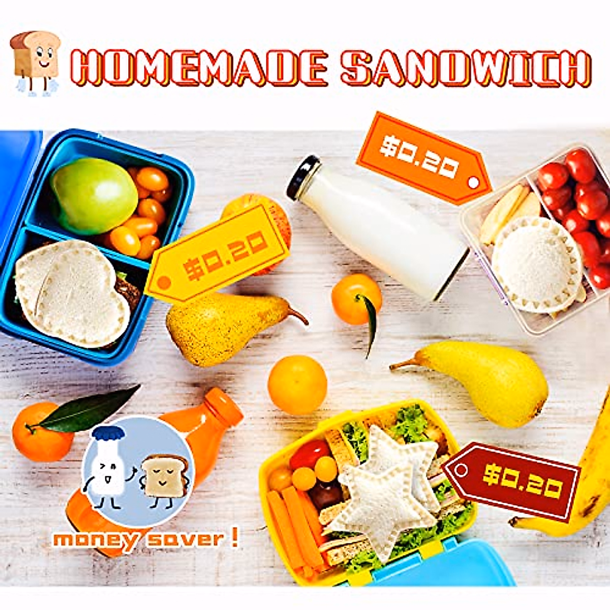 T4U888 3 Sets Sandwich Cutter and Sealer, Uncrustables Sandwich Maker, Safety Material DIY Sandwich Cutter for Lunchbox and Bento Box Boys and Girls Kids Lunch (Star, Heart, Circle)