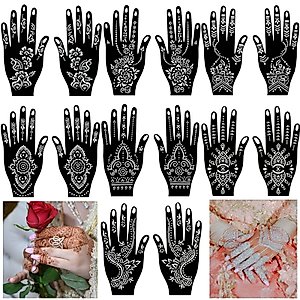 QSTOHENA 14 Sheets Henna Tattoo Stencils Kit for Hand Body Art, Indian Arabian Temporary Tattoo Template Mehndi Stencil Stickers