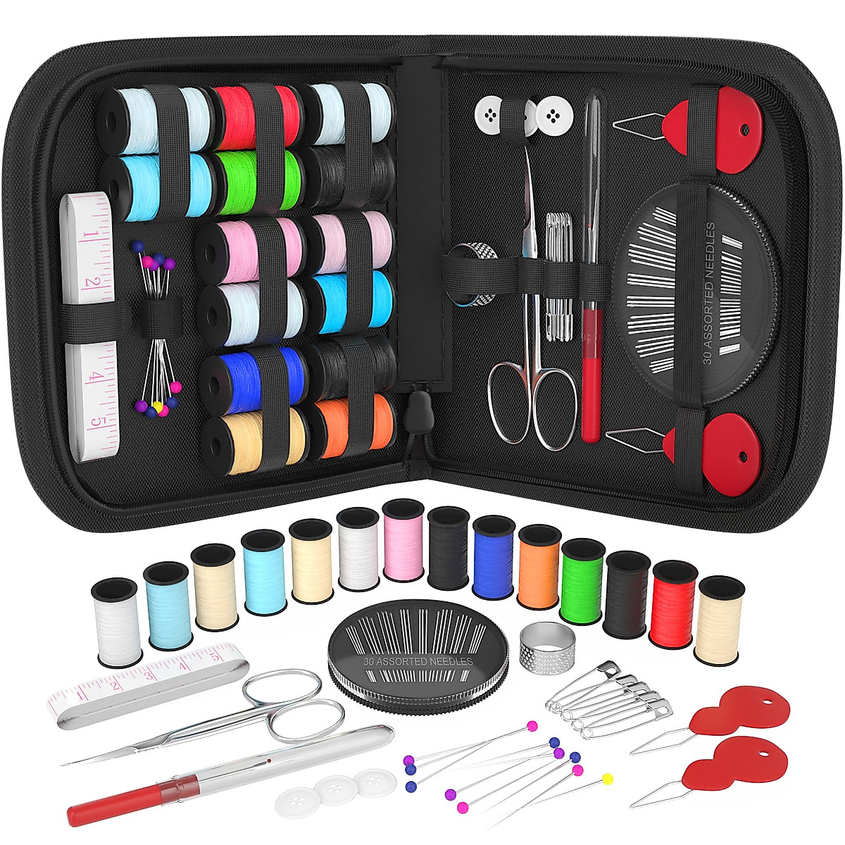 Coquimbo Sewing Kit Gifts for Women, Mom, Traveler, Adults, Beginner, Emergency, Sewing Supplies Accessories with Scissors, Thimble, Thread, Sewing Needles, Tape Measure etc (Black, S)