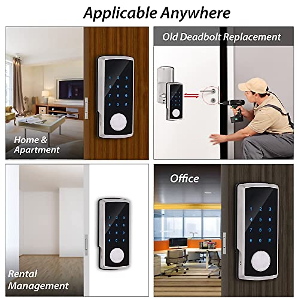 Front Door Keyless Entry Door Locks Deadbolt Locks with Keypads, Bluetooth Door Locks Touchscreen APP Keyless Door Locks for Apartment Home Hotel Office, Auto Lock