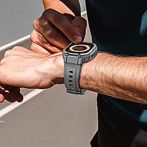 Fintie Compatible with Apple Watch Ultra 2/Apple Watch Ultra1 49mm Band with Bumper Case, Rugged Men Sport Bands with Protective Cover, Gray