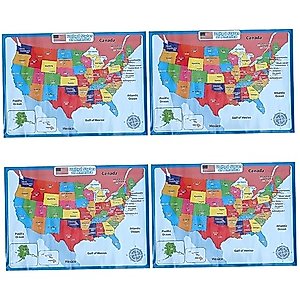 STOBOK Poster 4 Sheets United States map poster US map accessories supplies playroom decor accessory supply portable decorate Decorative paintings synthetic paper US Map