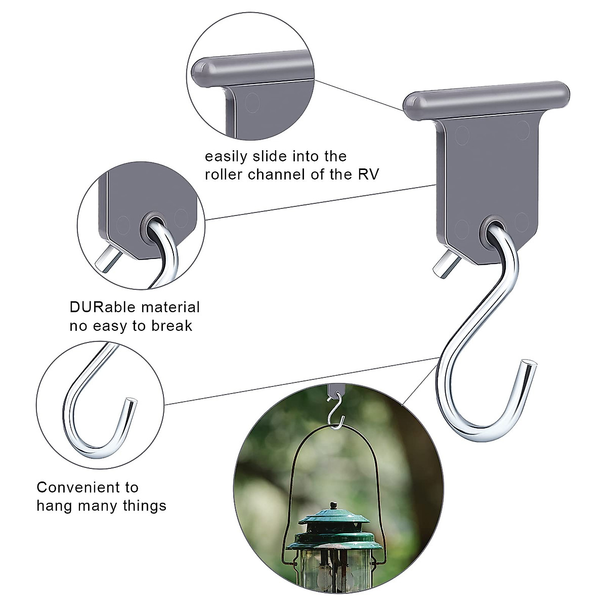 AIEX 16 Pairs RV Awning Light Holder, Plastic and Metal Camper Awning Hooks S-Shaped RV Party Light Hangers for Outdoor Camping Tent Home Party Light Hangers (Grey)