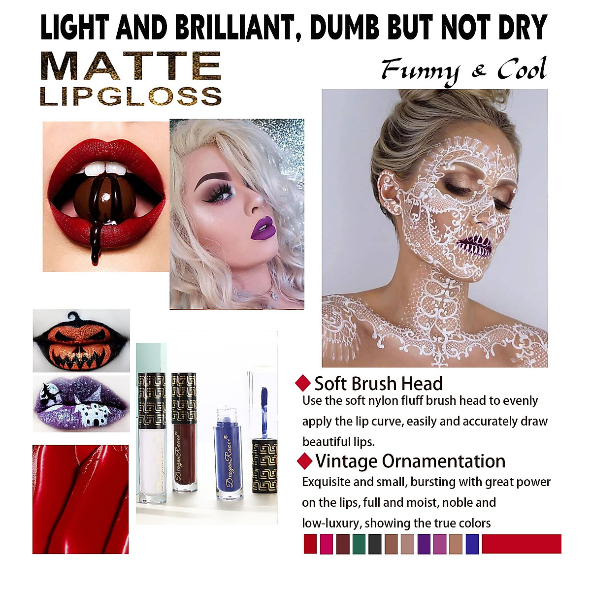 Easilydays Halloween Dark Matte Liquid Lipstick for Women, Long Lasting Waterproof Lip Gloss, Face Body Painting, Vivid Vampire Lip Stain for Masquerade, Party Goth Makeup, Cosplay (#05 Olive Green)