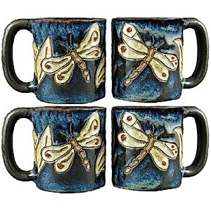 Set Of Four (4) MARA STONEWARE COLLECTION - 16 Oz Coffee/Tea Cup Collectible Mugs - Dragonfly Design