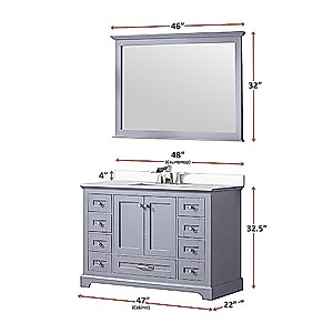 Lexora Dukes 48 in. W x 22 in. D Dark Grey Single Bath Vanity, White Quartz Top, White Square Sink, and 46 in. Mirror