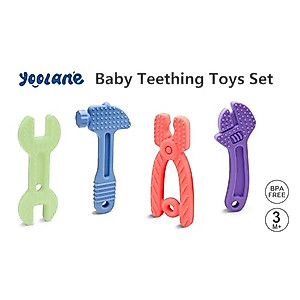 Yoolane Baby Teething Toys Teethers for Babies 3-24 Months Tools Silicone Teether for Toddler Infant Boy and Girl BPA Free Freezable Chew Toy Newborn Stuff Essentials and Shower Gift | 4 Pieces Set
