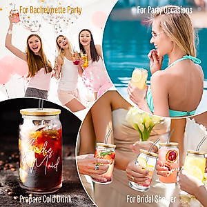 Inbagi 8 Pcs Bridesmaid Gifts Iced Coffee Cup with Bamboo Lids and Glass Straw 16 oz Mason Jar Cups Bride Can Shaped Drinking Glasses Cute Tumbler Cup Bridal Shower, Bachelorette Party Supplies
