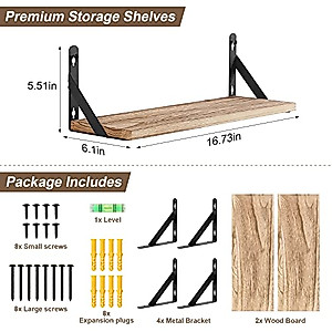 Uten Floating Shelves,Wood Wall Mounted Shelf Set of 2, Multifunctional Wall Storage Shelves for Living Room, Bathroom, Kitchen, or Bedroom,Light Brown