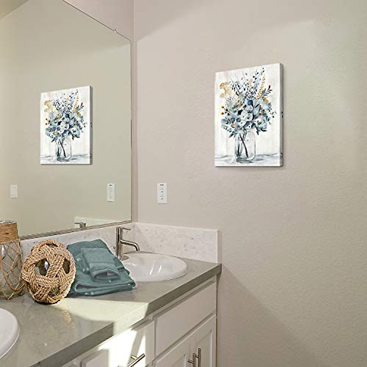 Abstract Flower Print Wall Art: Botanical Flower Bouquet in Crystal Vase Picture Picture on Wrapped Canvas for Dining Room (12" x 16" x 1 Panel)