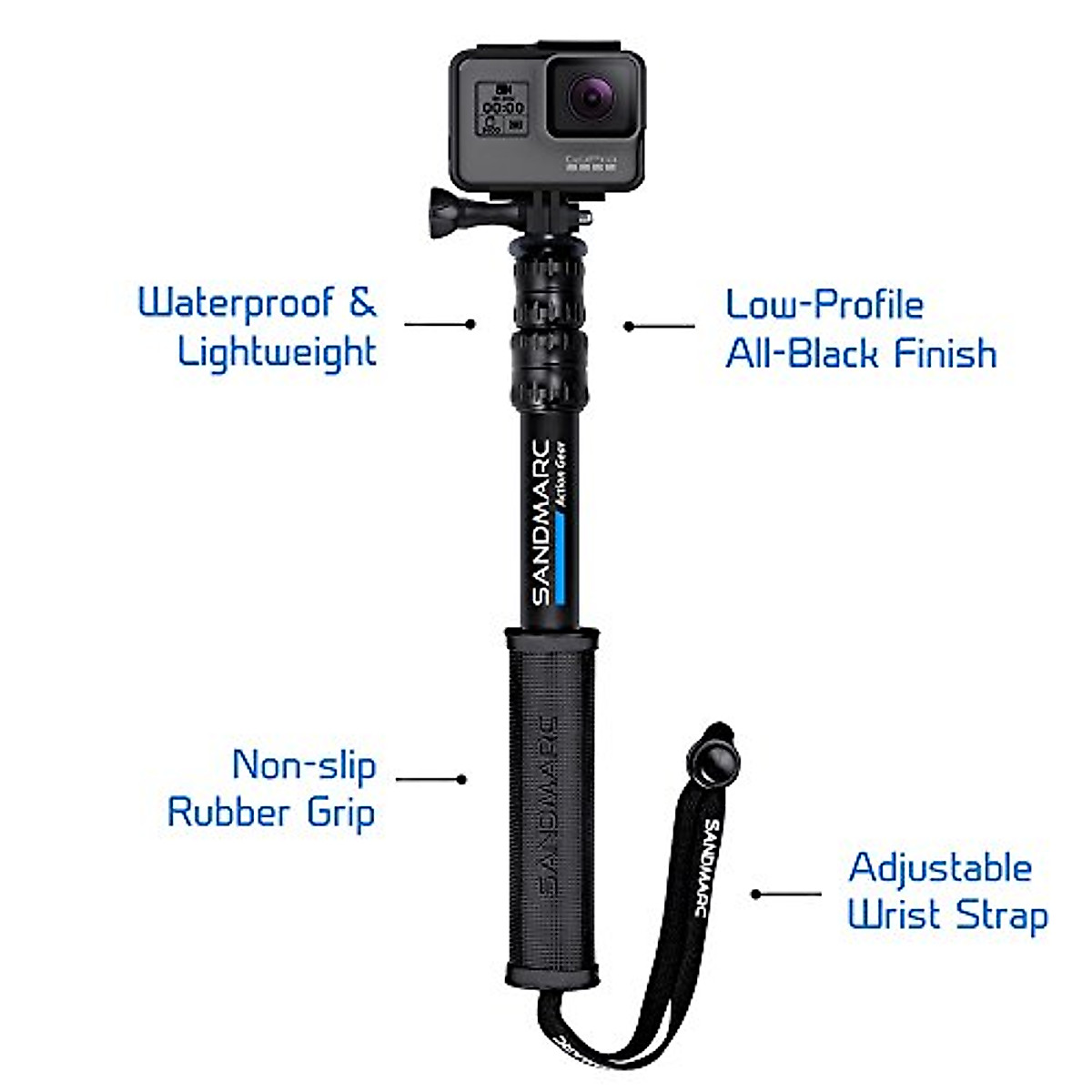 SANDMARC Pole - Compact Edition: 10-25" Waterproof Pole (Selfie Stick) for GoPro Hero 11, 10, 9, 8, Max, 7, 6, 5, 4, Session, 3+, 3, 2, HD & Osmo Action