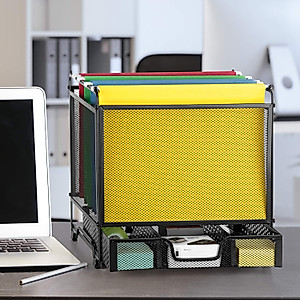 Bextsware Auledio Mesh Basket Files Box with Sliding Drawer for Hanging Files, Desk File Folder Metal Organizer Storage for Office, School, Countertop, Desktop