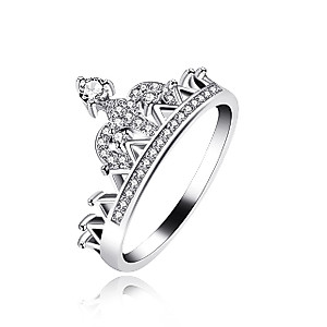 Uloveido Women Crown Tiara Rings Queen Exquisite Platinum Plated Princess Tiny CZ Accented Wedding Promise Bridal Rings (Platinum plated, 10)