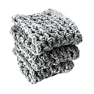 Handmade Dish Cloths Pewter Grey Gray Wash Cloths Crochet Cotton Kitchen Dishcloths Set of 3