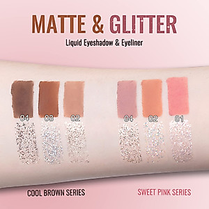 Erinde 3PCS Liquid Glitter Matte Eyeshadow, Liquid Glitter Eyeliner and Matte Cream Eyeshadow 2 in 1, Quick Drying, Easy to Apply, Long Lasting Korean Shimmer Matte Eyeshadow Sparkly Eye Makeup