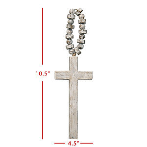Foreside Home & Garden White Brushed Wood Cross with Beaded Hanger Wall Décor