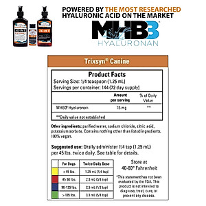 TRIXSYN Canine for Dogs - Liquid Hyaluronic Acid Hip and Joint Care Supplement for Small & Senior Dogs - 6 fl oz, 2 Pack, 144 Day Supply