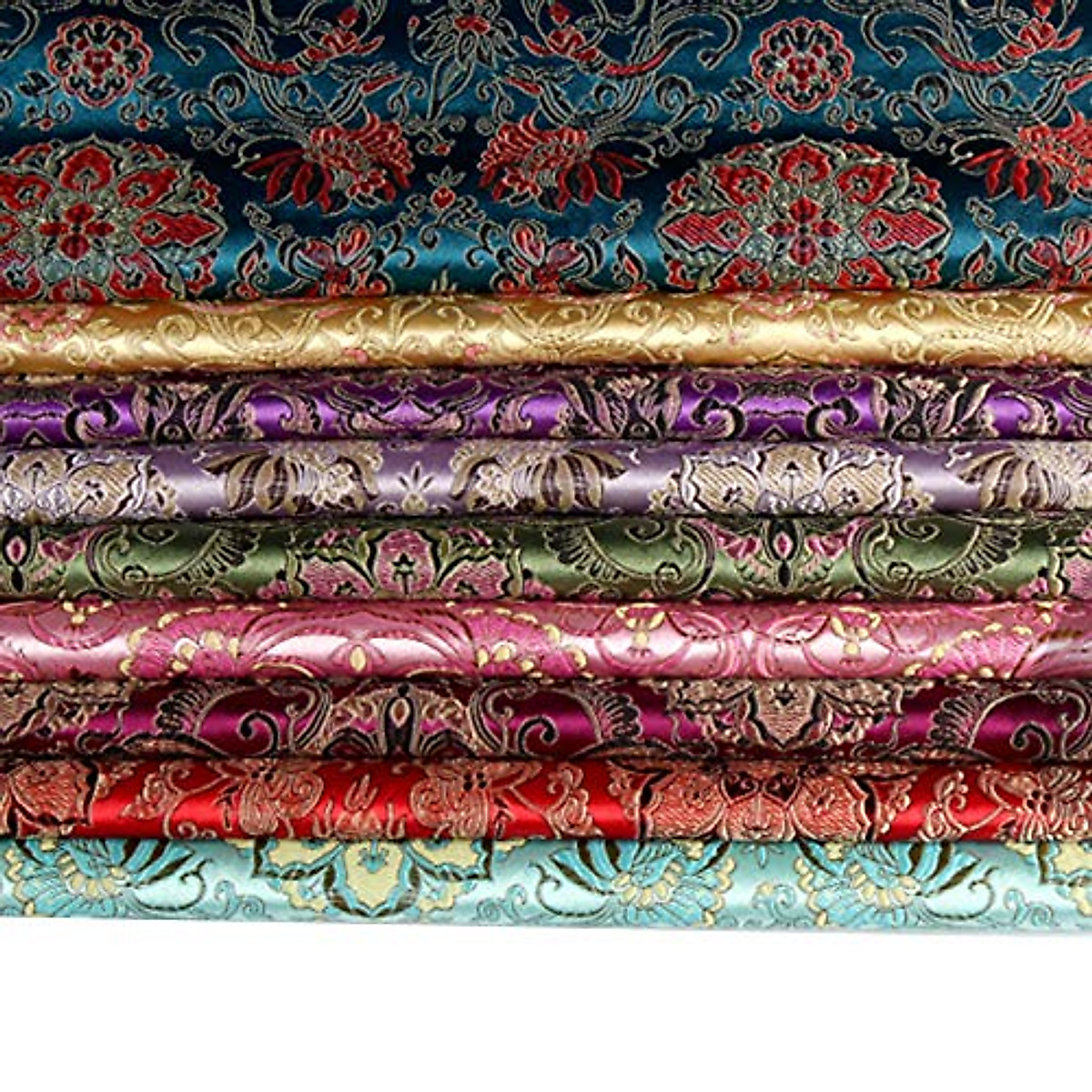 Chinese Satin Brocade Embroidery Lotus Flower Fabric for Quilting Cloth DIY Material (Pink, Sold by Meter)