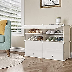 JOISCOPE Shoe Rack, 4 Tier 16 Pairs Shoe Storage Cabinet, Free Standing Shoe Shelf Organizer for Boots Slippers High Heels, for Closet Bedroom Hallway, Entryway