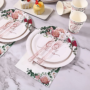 168pcs 60th Birthday Decorations - 60th Birthday Plates and Napkins Party Supplies for Women 60th Birthday Party Decorations,Serves 24