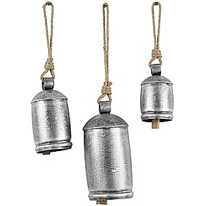 Deco 79 Rustic Metal Cowbell Decorative Bells, 5", 4", 3"H, Silver