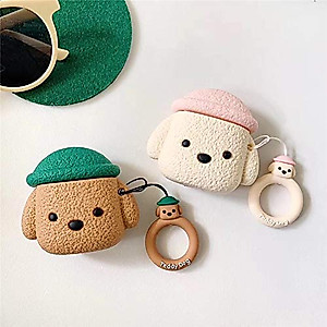 BONTOUJOUR AirPods Case, Newest Super Cute Creative Pet Hat Teddy Dog AirPods Case, Puppy Style Soft Silicone Earphone Protection Skin for AirPods1&2+Hook -Brown