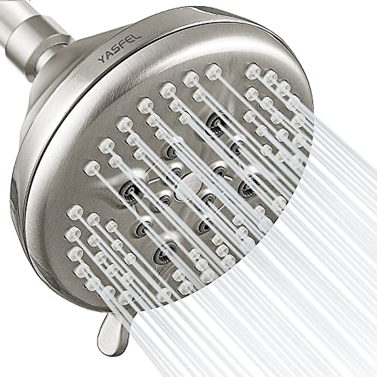 YASFEL Shower Head High Pressure 5" Fixed Shower Head 5 Settings 2.5 GPM Bathroom Adjustable High Flow Shower Head with 360°Brass Ball Joint (Brushed Nickel 2.5GPM)