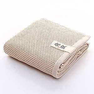 Luke's Gift Japanese Style Waffle Weave Hand Towel, 100% Long Staple Cotton, 28" x 13", Microfiber Drying (Beige)