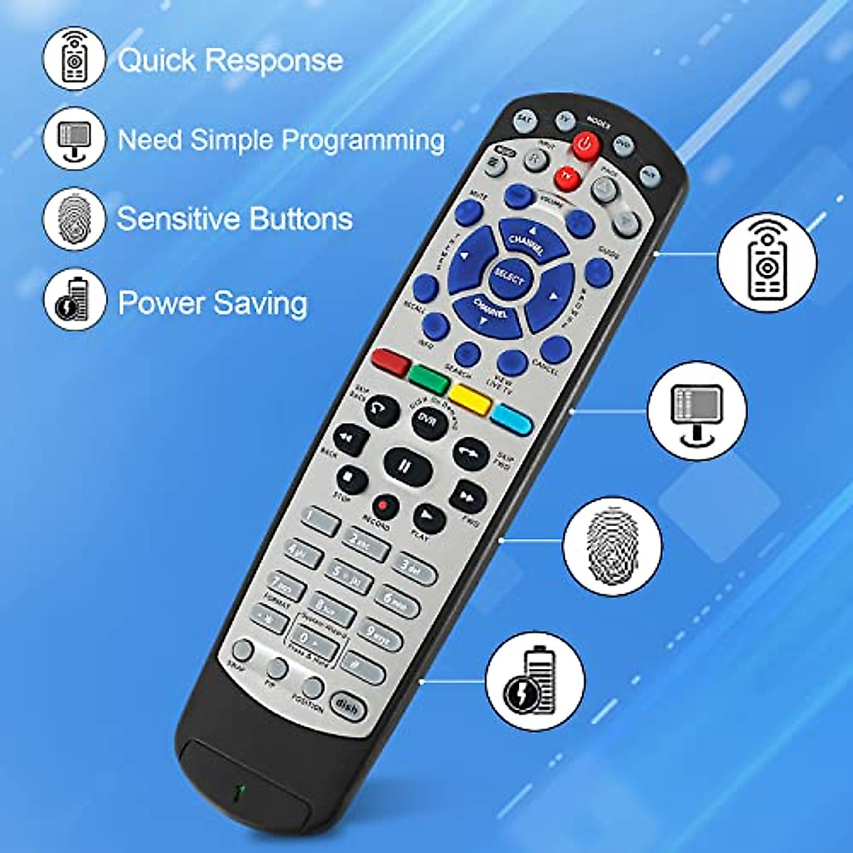 Remote Control for Dish Network 20.1 IR Remote Control, New Replacement IR Remote Control for Dish Network 20.1 IR Satellite Receiver TV1 DVD AUX