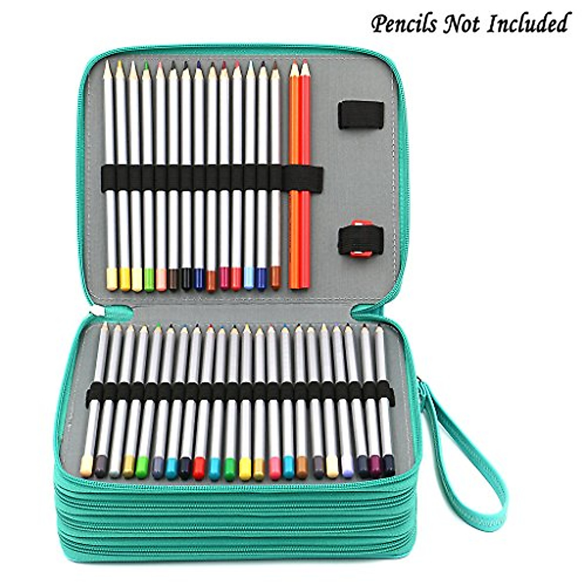 BTSKY Colored Pencil Case Holder- Big Capacity Deluxe PU Leather Storage Pencil Organizer Holds 160 Pencils with Handle Strap for School College Office Watercolor Pencils Organization(Green)