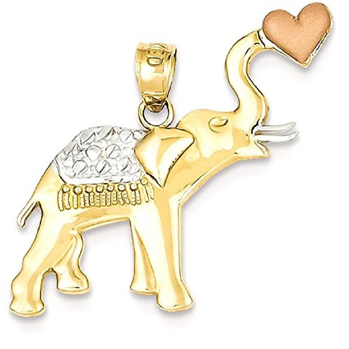 IceCarats 14K Two Tone Gold White Elephant Heart Necklace Love Pendant Charm Only