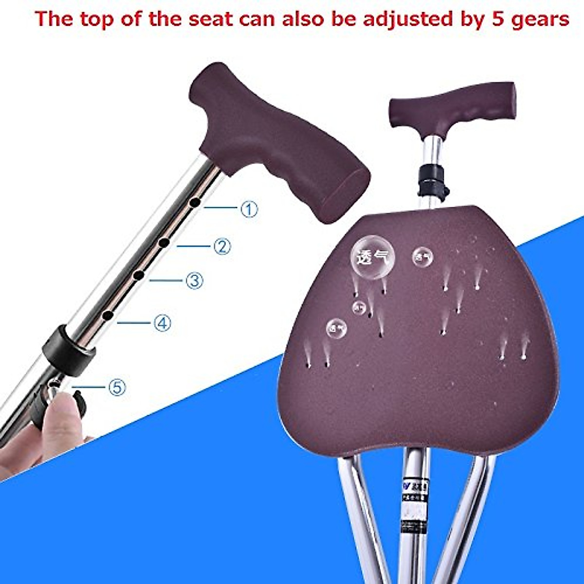 M-GYG Folding Canes with Seat Walking Stick Cane and Chair Combo Height Adjustment 350lbs Capacity
