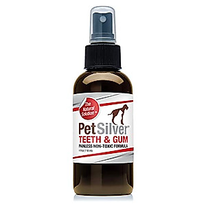 PetSilver Teeth & Gum Spray for Dogs & Cats, Eliminate Bad Breath, Natural Pet Dental Care Solution, Targets Tartar & Plaque, Clean Teeth Without Brushing, Easy to Apply, Chelated Silver, 4 fl oz