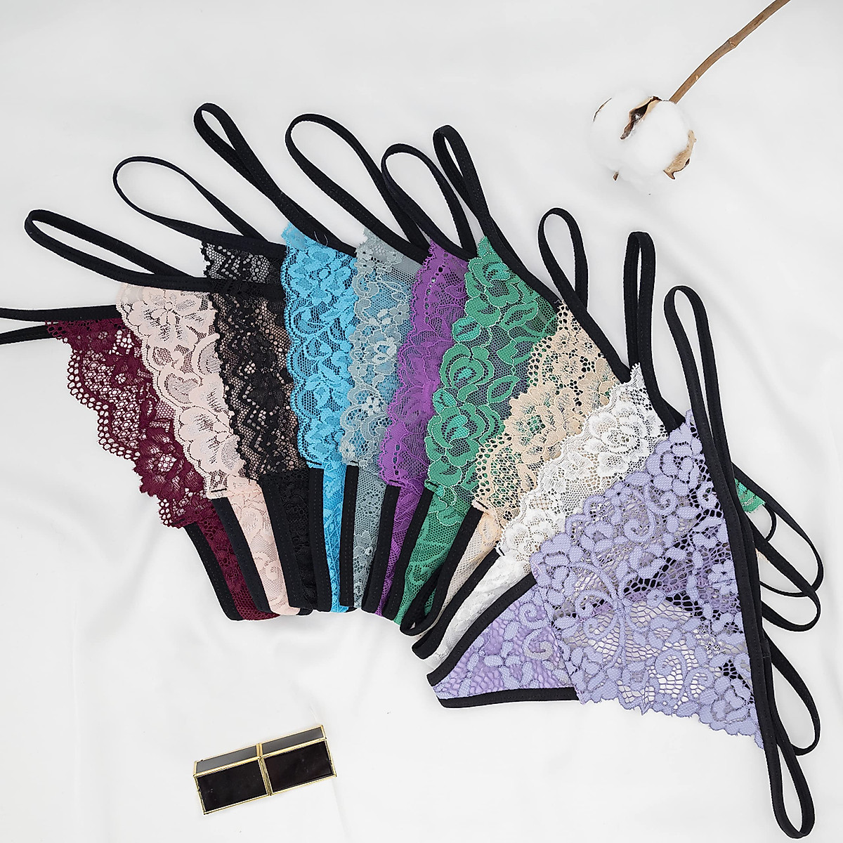 Umiehary 10 Pieces Colourful Low Rise Breathable Stretch G String T Back Thongs Size Medium