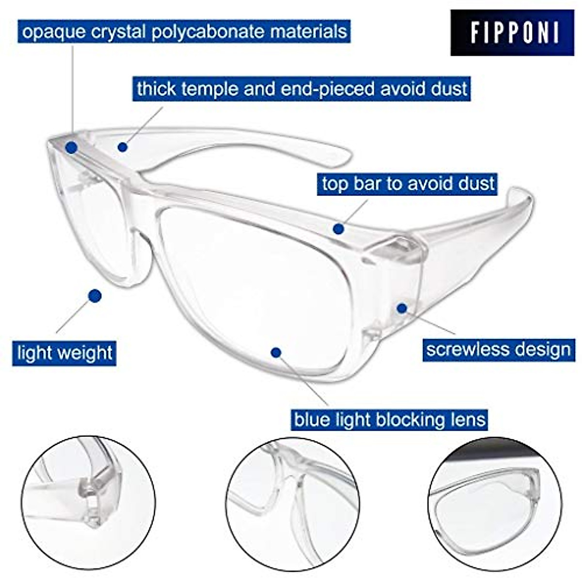 Gbrand Fit-Over Opaque UV400 Blue-Light blocking computer Glasses,Super light weight, comfortable, Fit-over worn on Prescription, reader, Rx frames, or wear directly