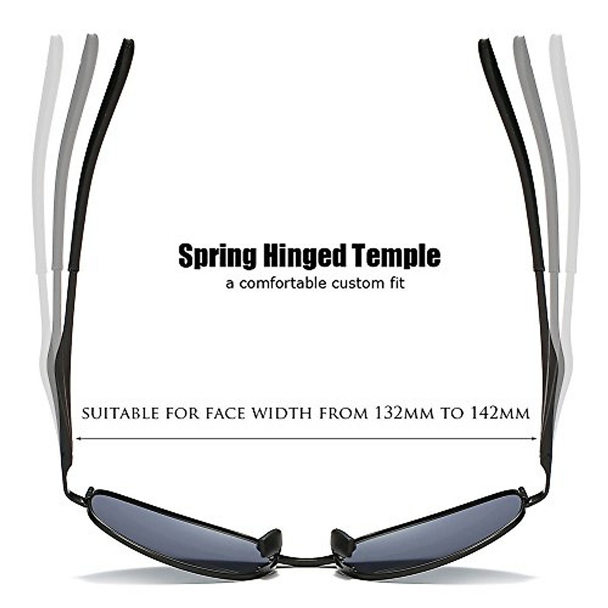 ZHILE Polarized Sunglasses Small Size Rectangular Wrap Metal Frame UV400 Protection (Black, 53)