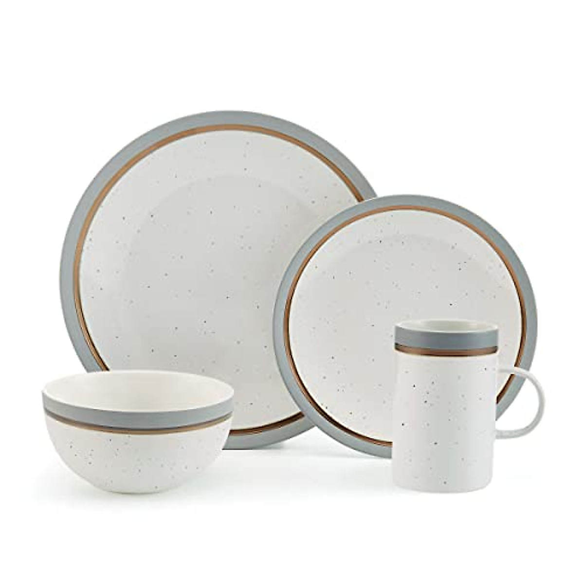 Pfaltzgraff Ezra Speckled 16 Piece Dinnerware Set, Service for 4, Grey Banded