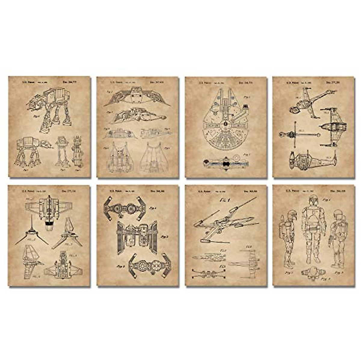 Star Vessels Gifts - Set of 8 Wall Art Prints (8x10) for Men Boys Women Bathroom Bedroom Room Decor Movie Sci Fi Wars Comic-Con Man Cave Garage Retro Reinterpreted Studio Student Decorations