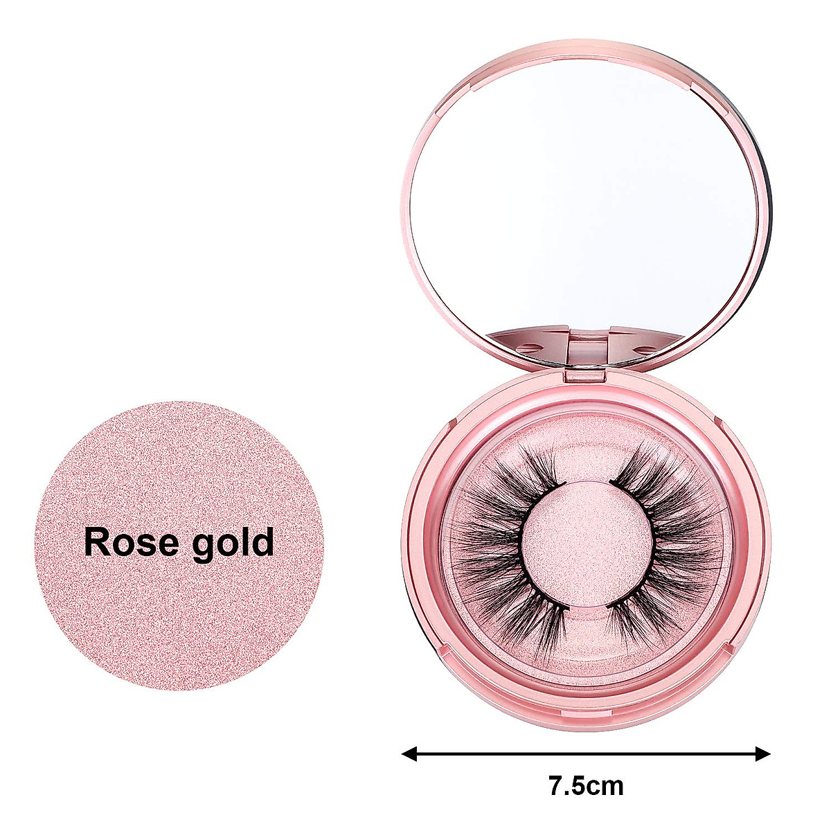 Maitys 6 Pieces Eyelash Packaging Circle Box with Mirror, Eyelash Storage Box Empty Eyelash Box with Lash Holder Eyelash Organizer Container for Travel Storage Women Girls (Rose Gold)