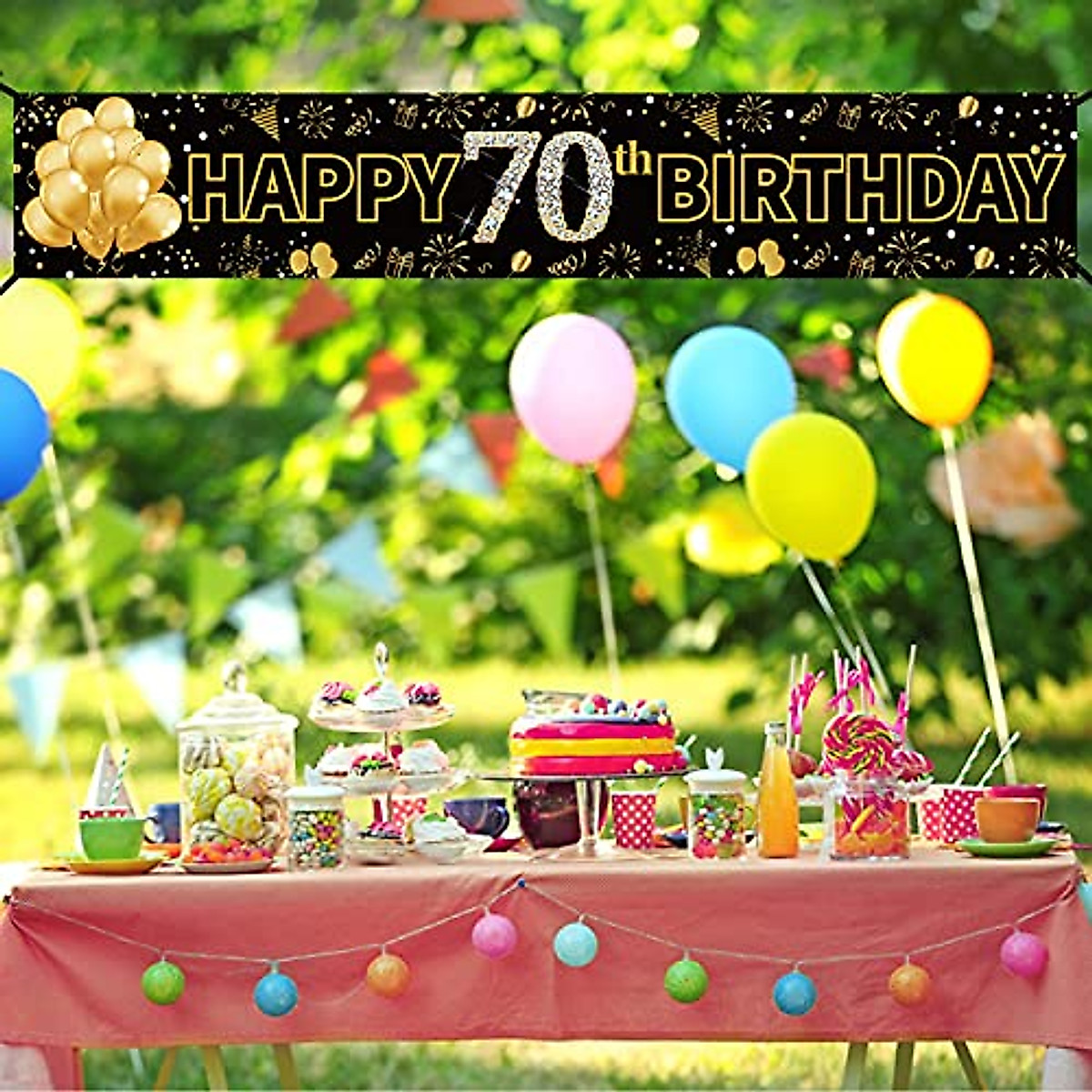 Pimvimcim 70th Birthday Banner Backdrop Decorations for Women Men - Gold Happy 70 Year Old Birthday Party Supplies - Happy Seventy Birthday Party Sign Decor for Outdoor Indoor
