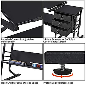 Topeakmart Height Adjustable Drafting Table Art Craft Desk Work Station Hobby Design Studio Tiltable Tabletop Drawing Desk with Stool & Storage Drawers ‎50.5 x 23.6 x 43.7 inches