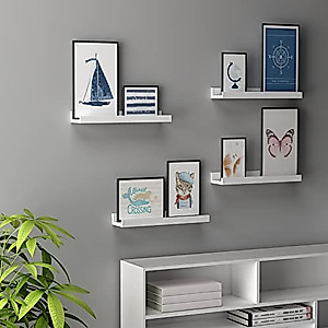 WELLAND White Wall Shelf Picture Ledge Floating Wall Shelves 16 inch Set of 4