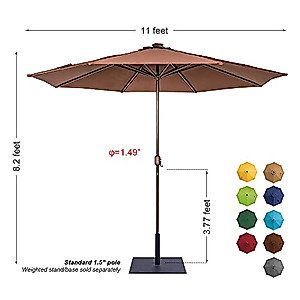 SUNDALE OUTDOOR 11FT 40 LED Lights Aluminum Patio Market Umbrella with Crank, Garden Pool Solar Powered Lighted Parasol, No Tilt (Coffee)