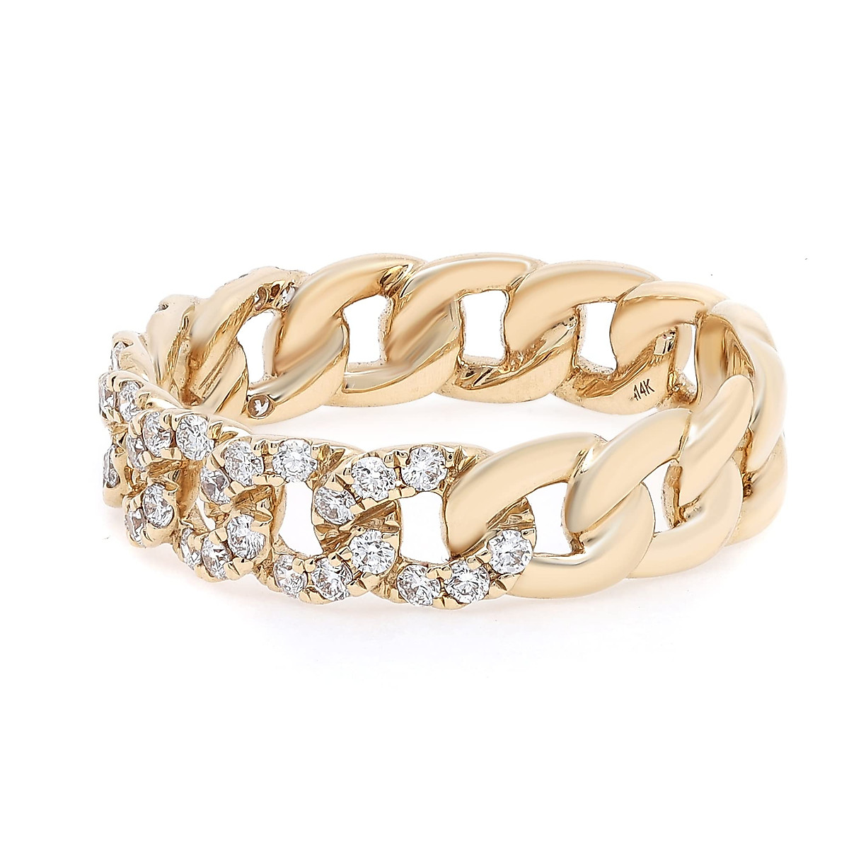 0.41Cttw Rachel Koen Pave Diamond Chain Link Ring 14K Yellow Gold Size 7.25