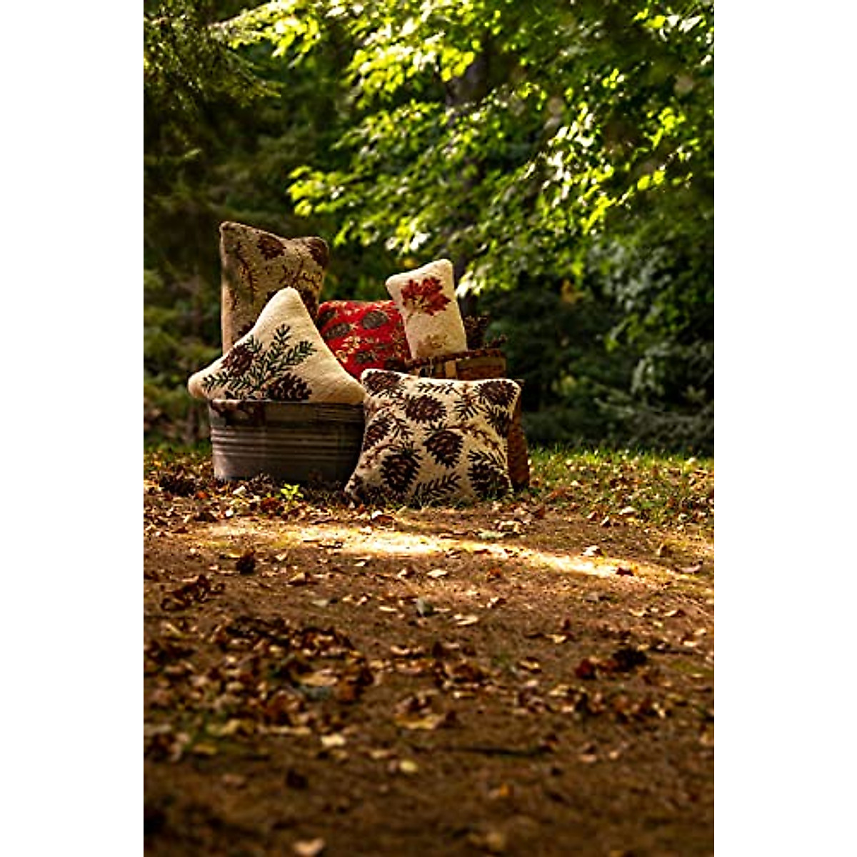 Chandler 4 Corners Artist-Designed Northwoods Cones Hand-Hooked Wool Decorative Throw Pillow (18” x 18”) Lake & Lodge Pillow for Couches & Beds - Easy Care & Low Maintenance - Square Cabin Pillow
