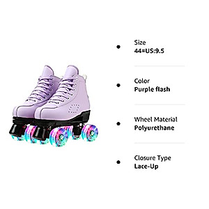Risup Roller Skates for Women and Men Cowhide High Top Shoes Classic Double Row Roller Skates Four Wheel Roller Skates for Men Girls Unisex Purple Flash,35 US 5